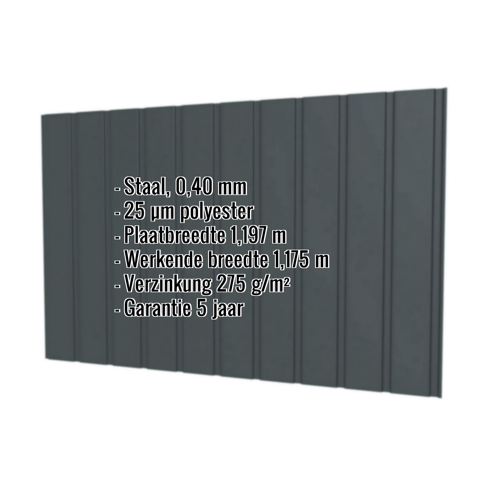 Damwandplaat T7M | Gevel Staal 0,40 mm | 25 µm Polyester | 7016 - Antracietgrijs