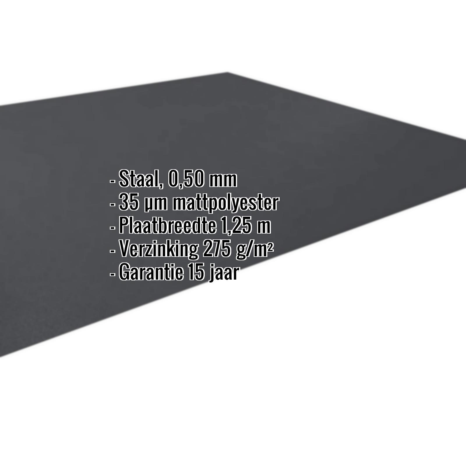 Vlakke plaat Staal 0,50 mm | 35 µm Mattpolyester | 23 - Donkergrijs